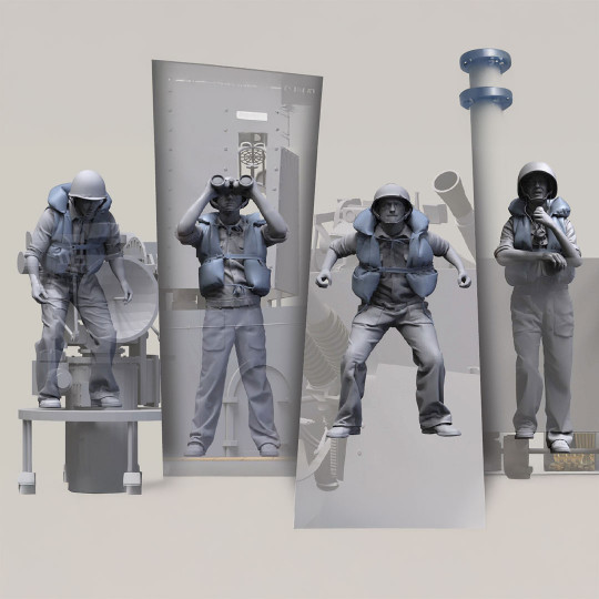 US NAVY 40MM QUAD BOFORS anti-aircraft gun crew with life jackets set ...